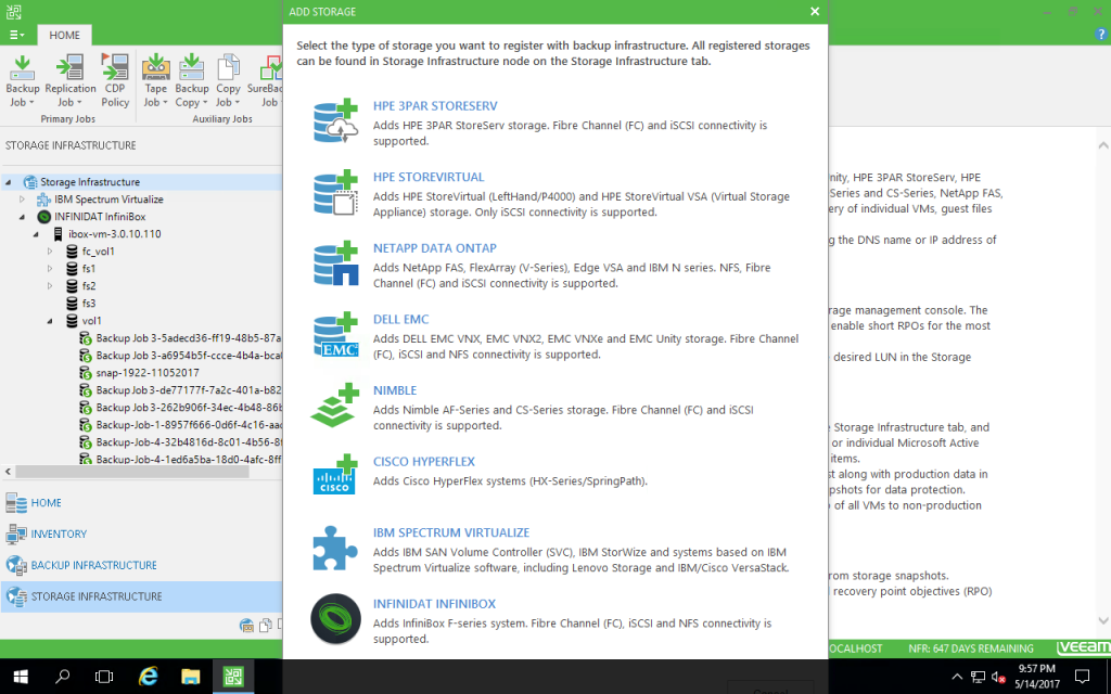 Veeam Backup & Replication 9.5 Update 3 - Universal Storage API - vZilla